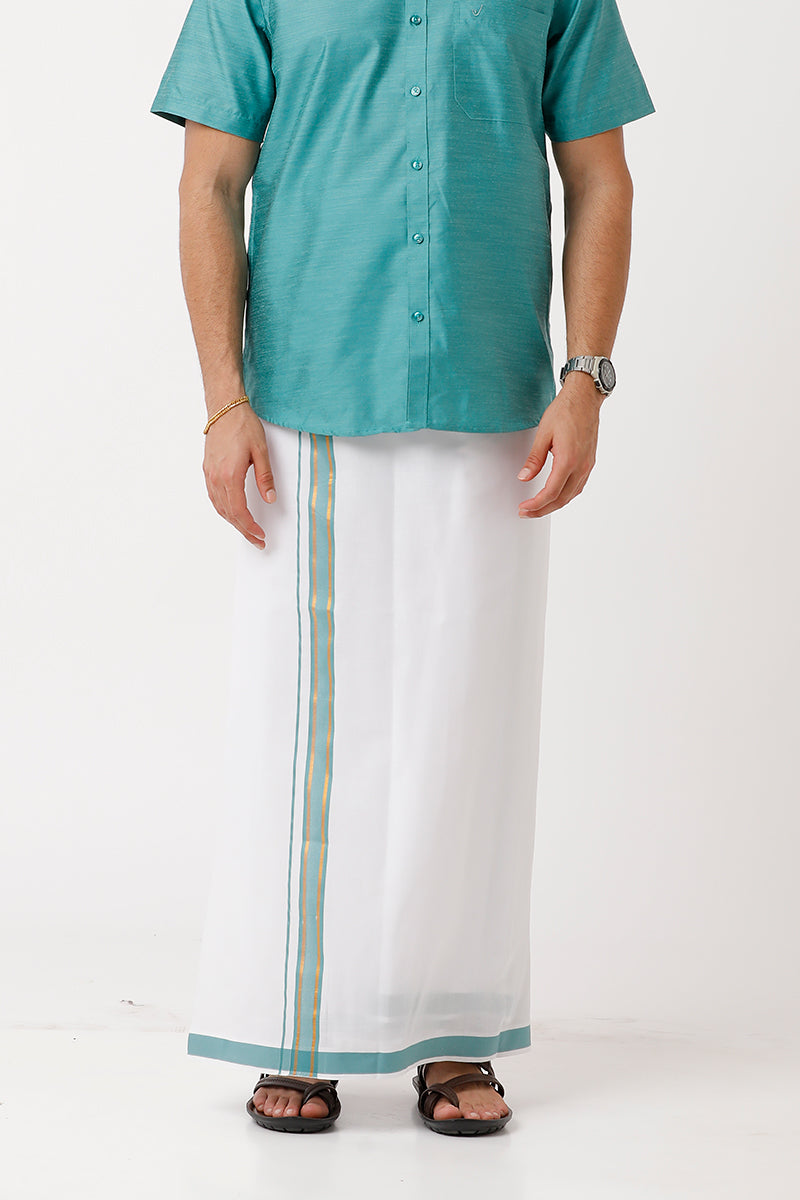 Divine - Light Green Cotton Blend Single Dhoti With Fancy Borders For ...