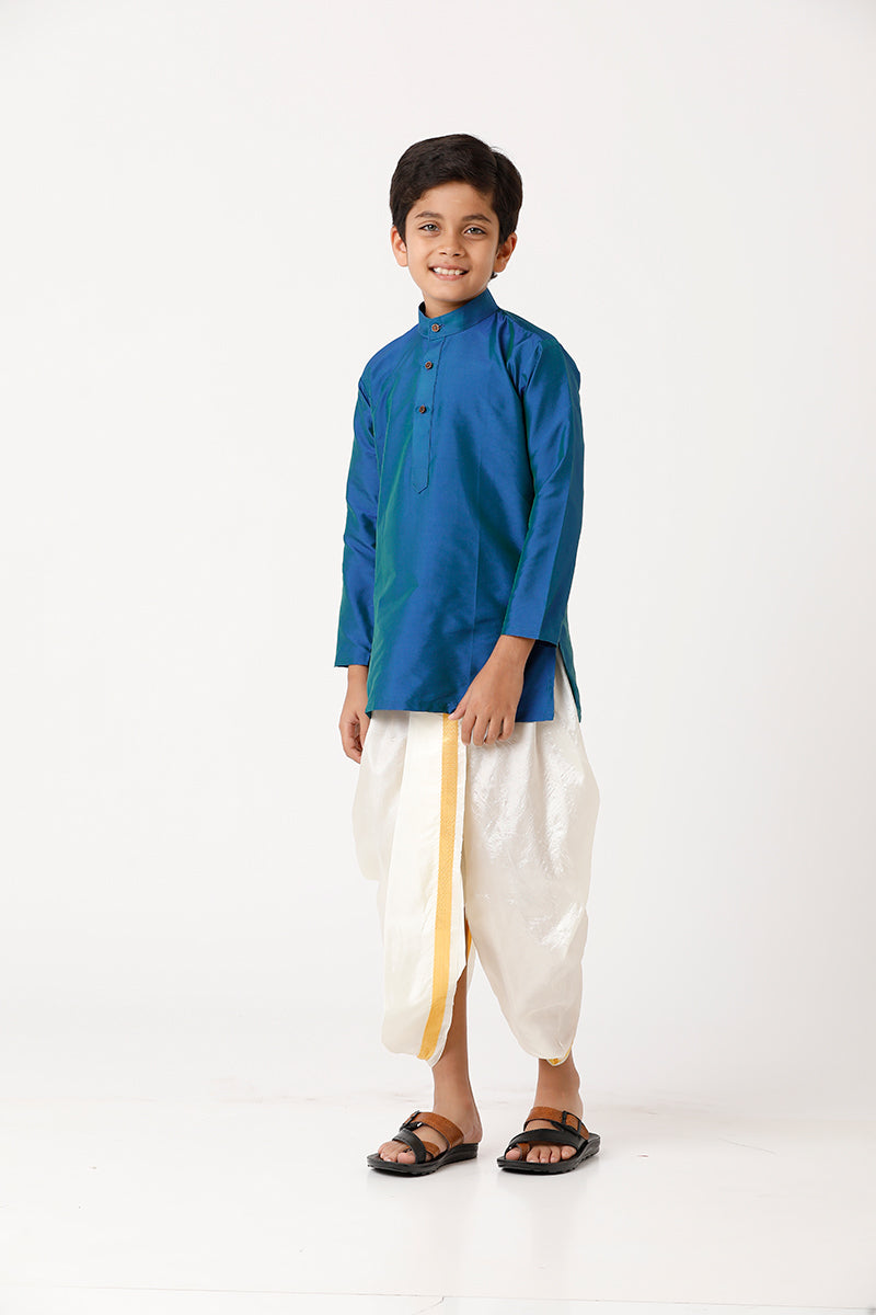 Rising Ideal - Ramar Blue Kurta and Panchakacham 2 in 1 Silk Set For K ...