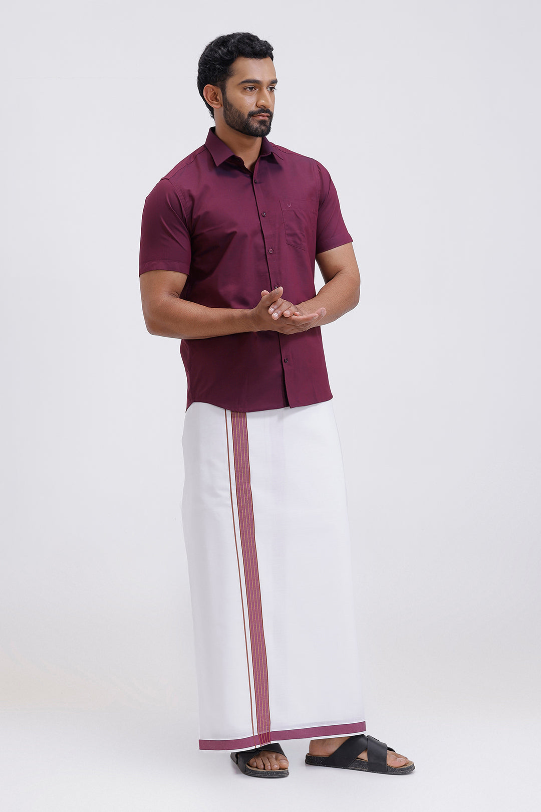 Pixel - Plum Red Matching Shirt and Double Design Single Layered Fancy ...