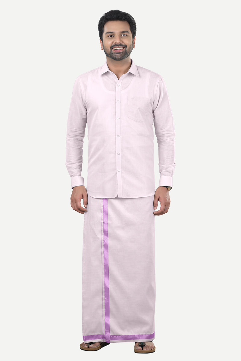 Vaibhav - Rose Pink Shirt and Jari Single Dhoti Tissue Set 2 In 1 For ...