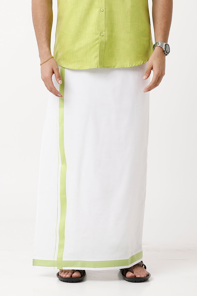 Varna - Light Green Single Dhoti With Fancy Borders For Men | Uathayam