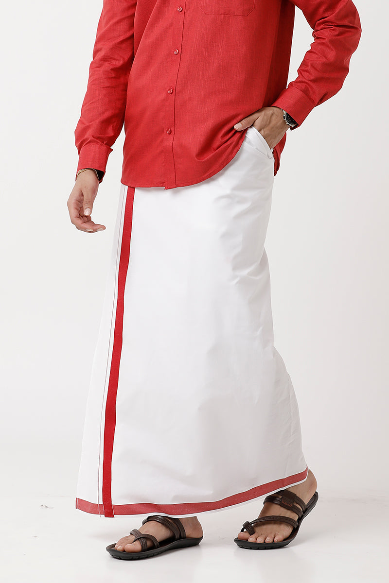 Varna - Cherry Red Velcro Pocket Dhoti For Men | Uathayam